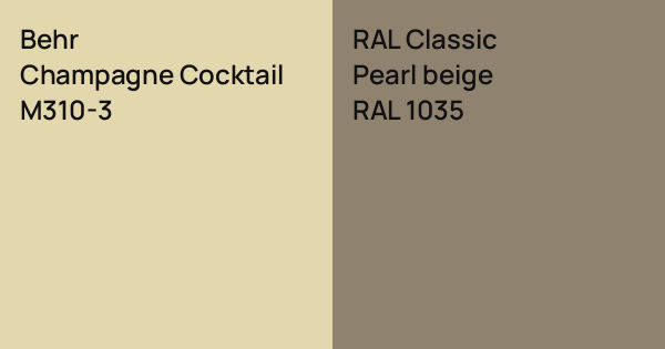 Behr Champagne Cocktail vs. RAL Classic Pearl beige comparison