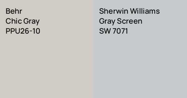 Behr Chic Gray vs. Sherwin Williams Gray Screen comparison