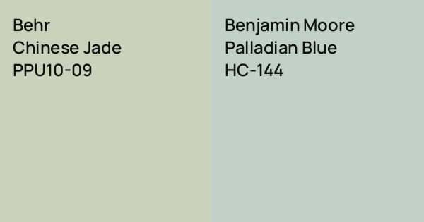 Behr Chinese Jade vs. Benjamin Moore Palladian Blue comparison
