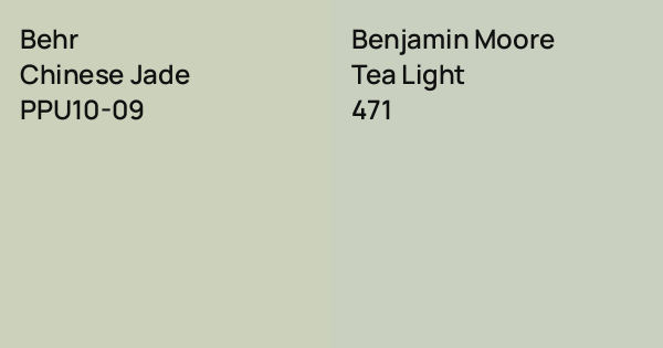 Behr Chinese Jade vs. Benjamin Moore Tea Light comparison