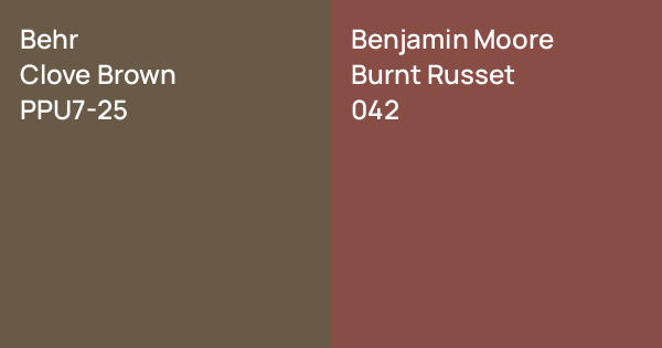 Behr Clove Brown vs. Benjamin Moore Burnt Russet comparison