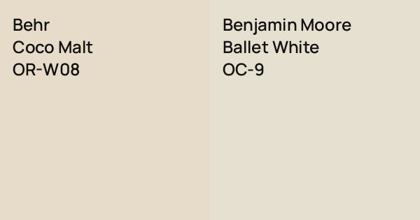 Behr Coco Malt vs. Benjamin Moore Ballet White comparison