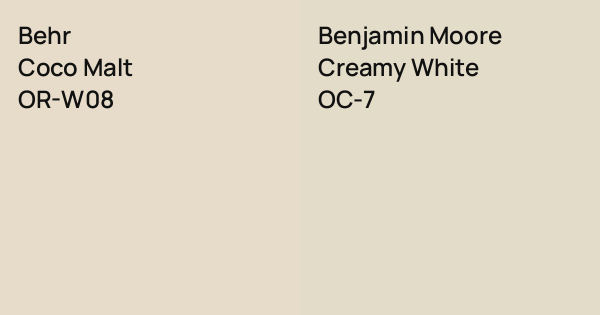 Behr Coco Malt vs. Benjamin Moore Creamy White comparison