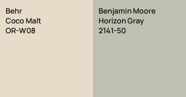 Behr Coco Malt vs. Benjamin Moore Horizon Gray comparison