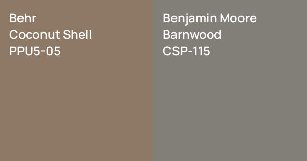 Behr Coconut Shell vs. Benjamin Moore Barnwood comparison
