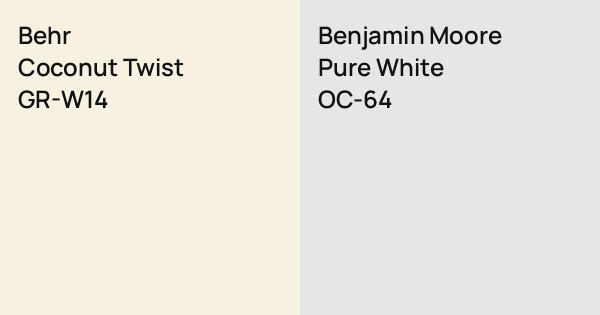 Behr Coconut Twist vs. Benjamin Moore Pure White comparison