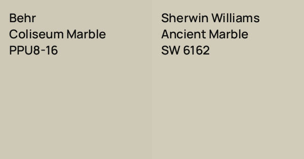 Behr Coliseum Marble vs. Sherwin Williams Ancient Marble comparison
