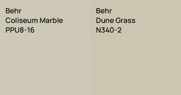 Behr Coliseum Marble vs. Behr Dune Grass comparison