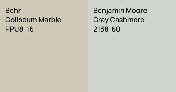 Behr Coliseum Marble vs. Benjamin Moore Gray Cashmere comparison