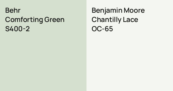 Behr Comforting Green vs. Benjamin Moore Chantilly Lace comparison