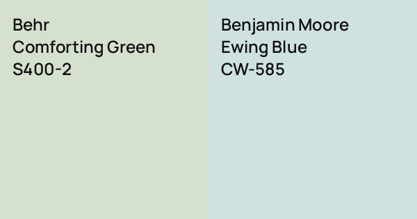 Behr Comforting Green vs. Benjamin Moore Ewing Blue comparison