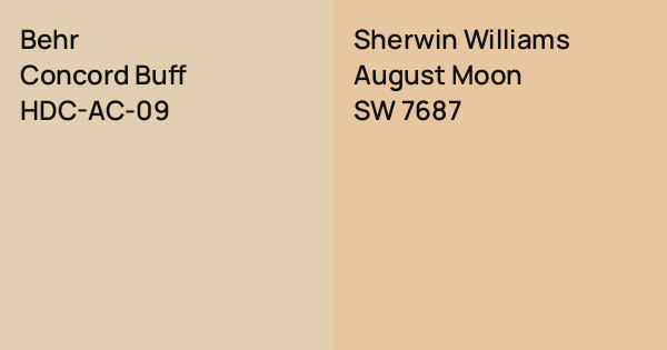 Behr Concord Buff vs. Sherwin Williams August Moon comparison