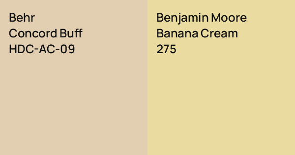 Behr Concord Buff vs. Benjamin Moore Banana Cream comparison