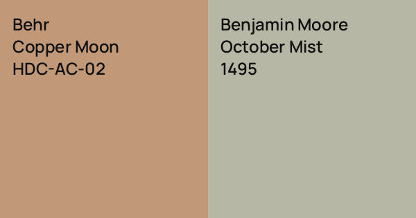 Behr Copper Moon vs. Benjamin Moore October Mist comparison