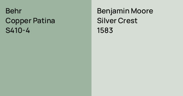 Behr Copper Patina vs. Benjamin Moore Silver Crest comparison