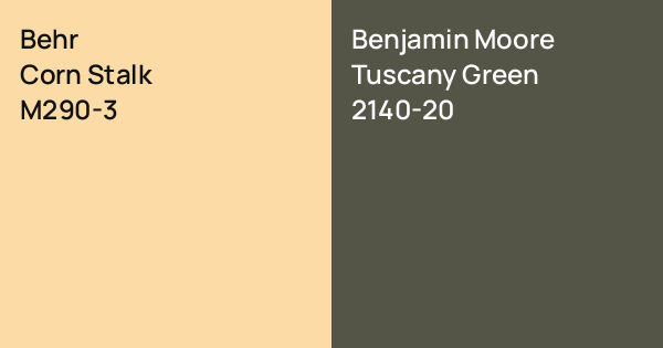 Behr Corn Stalk vs. Benjamin Moore Tuscany Green comparison