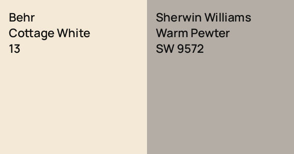 Behr Cottage White vs. Sherwin Williams Warm Pewter comparison