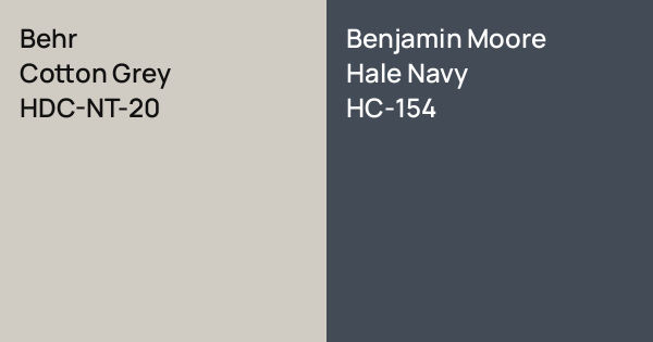 Behr Cotton Grey vs. Benjamin Moore Hale Navy comparison