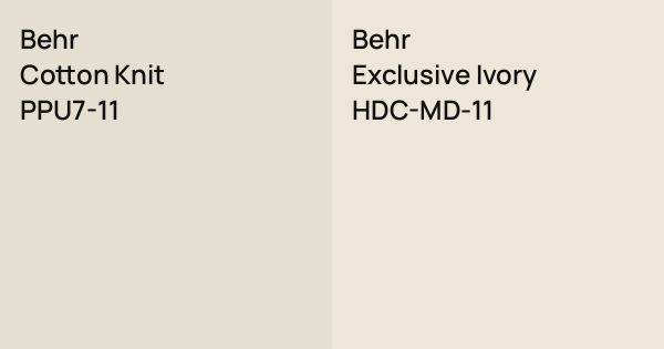 Behr Cotton Knit vs. Behr Exclusive Ivory comparison