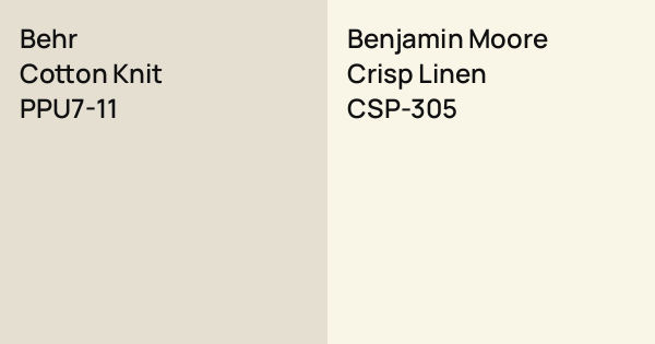 Behr Cotton Knit vs. Benjamin Moore Crisp Linen comparison