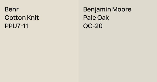 Behr Cotton Knit vs. Benjamin Moore Pale Oak comparison