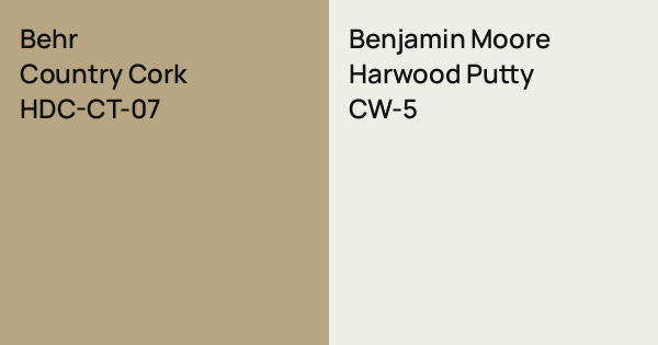 Behr Country Cork vs. Benjamin Moore Harwood Putty comparison