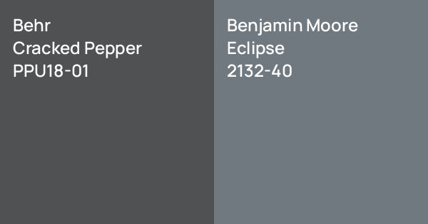 Behr Cracked Pepper vs. Benjamin Moore Eclipse comparison
