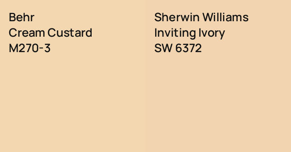 Behr Cream Custard vs. Sherwin Williams Inviting Ivory comparison