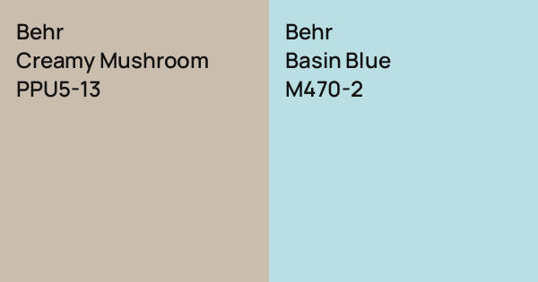 Behr Creamy Mushroom vs. Behr Basin Blue comparison