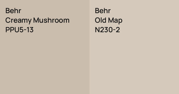 Behr Creamy Mushroom vs. Behr Old Map comparison