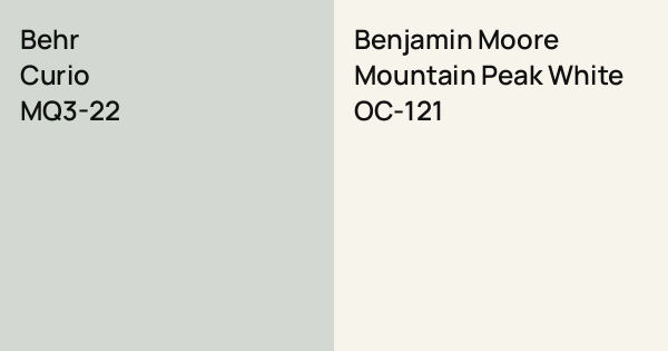 Behr Curio vs. Benjamin Moore Mountain Peak White comparison
