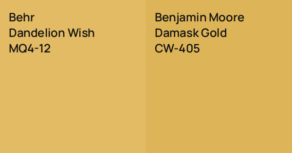 Behr Dandelion Wish vs. Benjamin Moore Damask Gold comparison