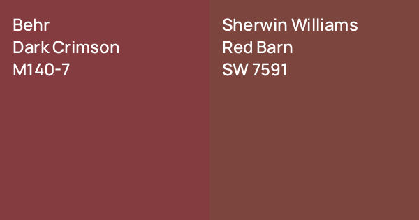 Behr Dark Crimson vs. Sherwin Williams Red Barn comparison