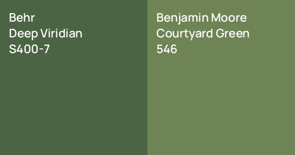 Behr Deep Viridian vs. Benjamin Moore Courtyard Green comparison