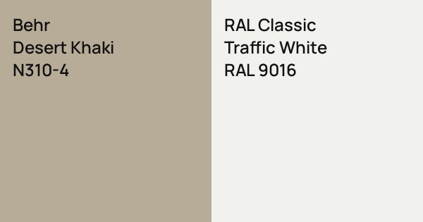 Behr Desert Khaki vs. RAL Classic Traffic White comparison