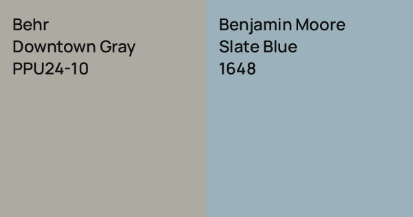 Behr Downtown Gray vs. Benjamin Moore Slate Blue comparison