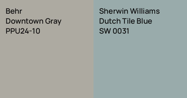 Behr Downtown Gray vs. Sherwin Williams Dutch Tile Blue comparison