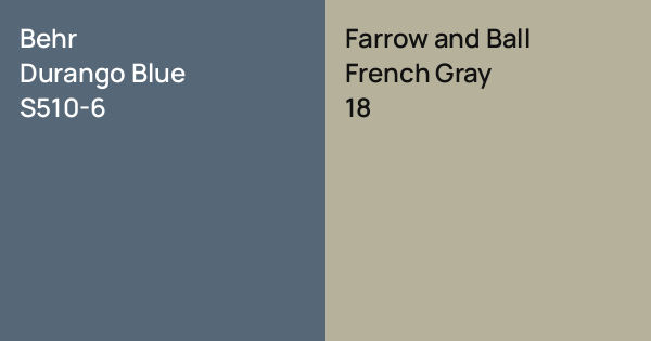 Behr Durango Blue vs. Farrow and Ball French Gray comparison