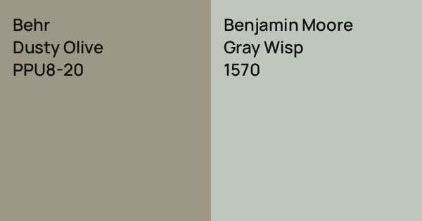 Behr Dusty Olive vs. Benjamin Moore Gray Wisp comparison