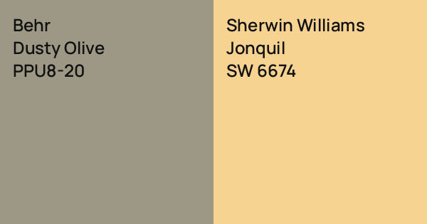 Behr Dusty Olive vs. Sherwin Williams Jonquil comparison