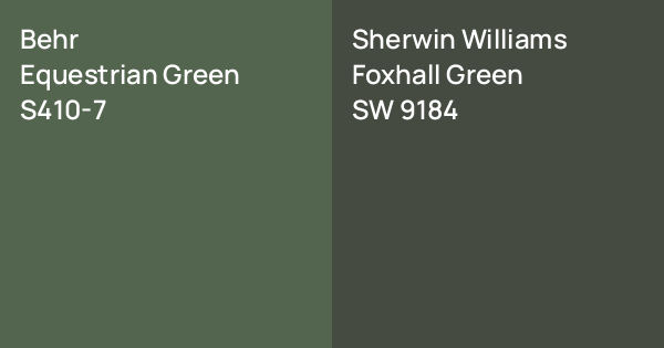 Behr Equestrian Green vs. Sherwin Williams Foxhall Green comparison