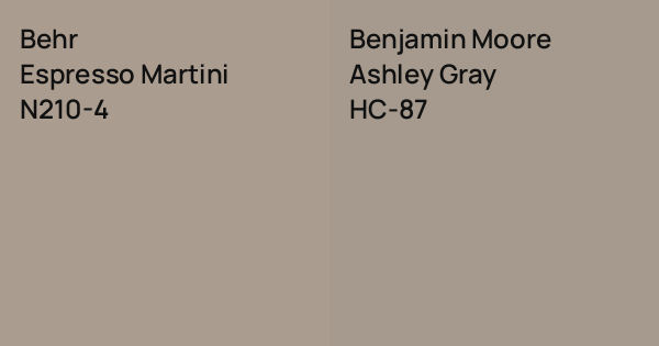 Behr Espresso Martini vs. Benjamin Moore Ashley Gray comparison