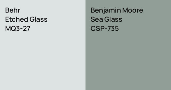 Behr Etched Glass vs. Benjamin Moore Sea Glass comparison
