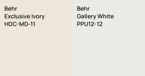 Behr Exclusive Ivory vs. Behr Gallery White comparison