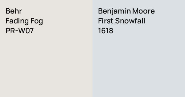 Behr Fading Fog vs. Benjamin Moore First Snowfall comparison