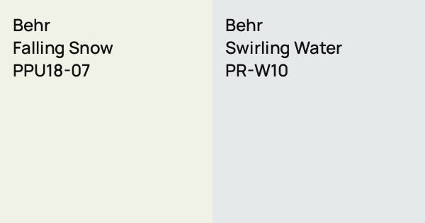 Behr Falling Snow vs. Behr Swirling Water comparison