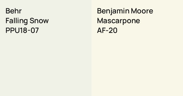 Behr Falling Snow vs. Benjamin Moore Mascarpone comparison