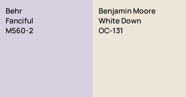 Behr Fanciful vs. Benjamin Moore White Down comparison