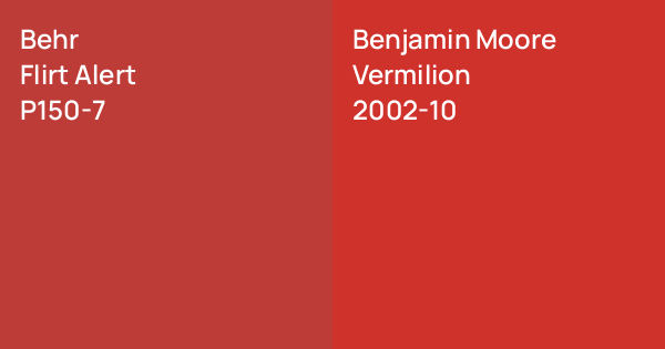 Behr Flirt Alert vs. Benjamin Moore Vermilion comparison