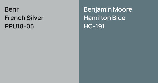 Behr French Silver vs. Benjamin Moore Hamilton Blue comparison